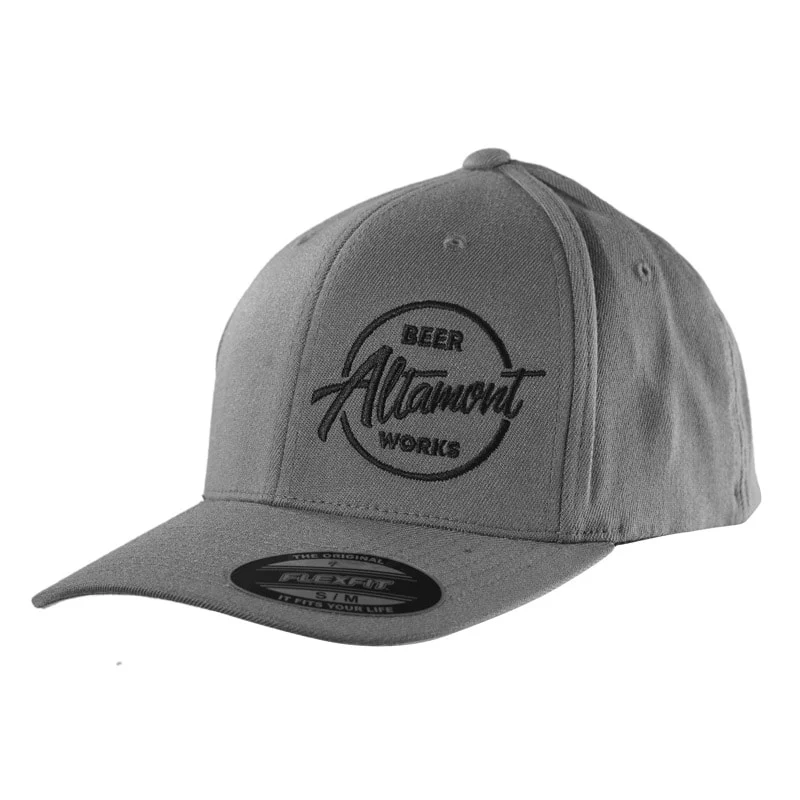 Altamont Grey W/ Black Circle Logo Curve Bill Flexfit | Altamont Beer Works